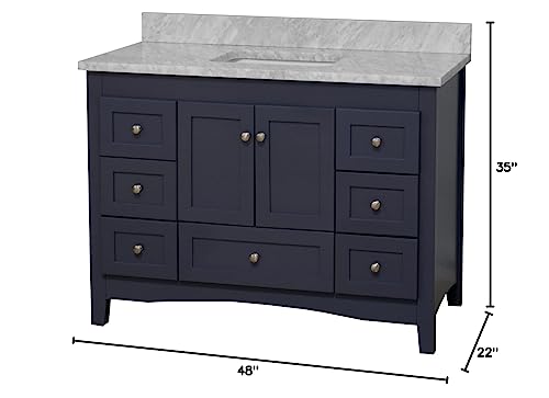 Abbey 48-inch Bathroom Vanity (Marine Gray/Carrara Marble): Includes Marine Gray Cabinet with Authentic Italian Carrara Marble Countertop and White Ceramic Sink