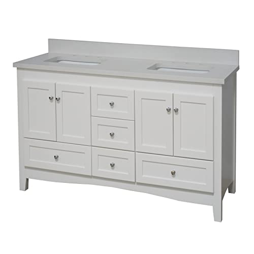 Kitchen Bath Collection Abbey 60-inch Double Bathroom Vanity (White/Quartz): Includes White Cabinet with Stunning Quartz Countertop and White Ceramic Sinks