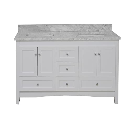 Kitchen Bath Collection Abbey 60-inch Double Bathroom Vanity (White/Carrara Marble): Includes White Cabinet with Authentic Italian Carrara Marble Countertop and White Ceramic Sinks