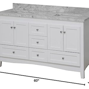 Kitchen Bath Collection Abbey 60-inch Double Bathroom Vanity (White/Carrara Marble): Includes White Cabinet with Authentic Italian Carrara Marble Countertop and White Ceramic Sinks