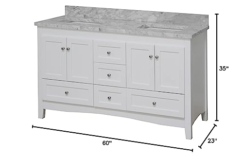 Kitchen Bath Collection Abbey 60-inch Double Bathroom Vanity (White/Carrara Marble): Includes White Cabinet with Authentic Italian Carrara Marble Countertop and White Ceramic Sinks