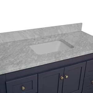 Abbey 48-inch Bathroom Vanity (Marine Gray/Carrara Marble): Includes Marine Gray Cabinet with Authentic Italian Carrara Marble Countertop and White Ceramic Sink