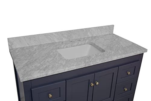 Abbey 48-inch Bathroom Vanity (Marine Gray/Carrara Marble): Includes Marine Gray Cabinet with Authentic Italian Carrara Marble Countertop and White Ceramic Sink