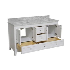 Kitchen Bath Collection Abbey 60-inch Double Bathroom Vanity (White/Carrara Marble): Includes White Cabinet with Authentic Italian Carrara Marble Countertop and White Ceramic Sinks