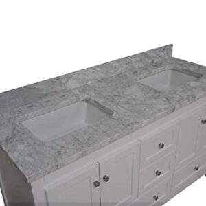 Kitchen Bath Collection Abbey 60-inch Double Bathroom Vanity (White/Carrara Marble): Includes White Cabinet with Authentic Italian Carrara Marble Countertop and White Ceramic Sinks