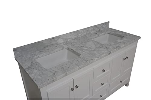 Kitchen Bath Collection Abbey 60-inch Double Bathroom Vanity (White/Carrara Marble): Includes White Cabinet with Authentic Italian Carrara Marble Countertop and White Ceramic Sinks