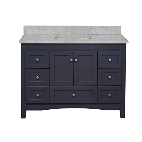 Abbey 48-inch Bathroom Vanity (Marine Gray/Carrara Marble): Includes Marine Gray Cabinet with Authentic Italian Carrara Marble Countertop and White Ceramic Sink