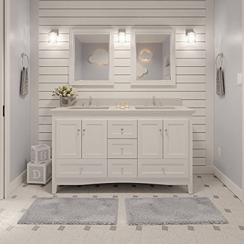 Kitchen Bath Collection Abbey 60-inch Double Bathroom Vanity (White/Quartz): Includes White Cabinet with Stunning Quartz Countertop and White Ceramic Sinks