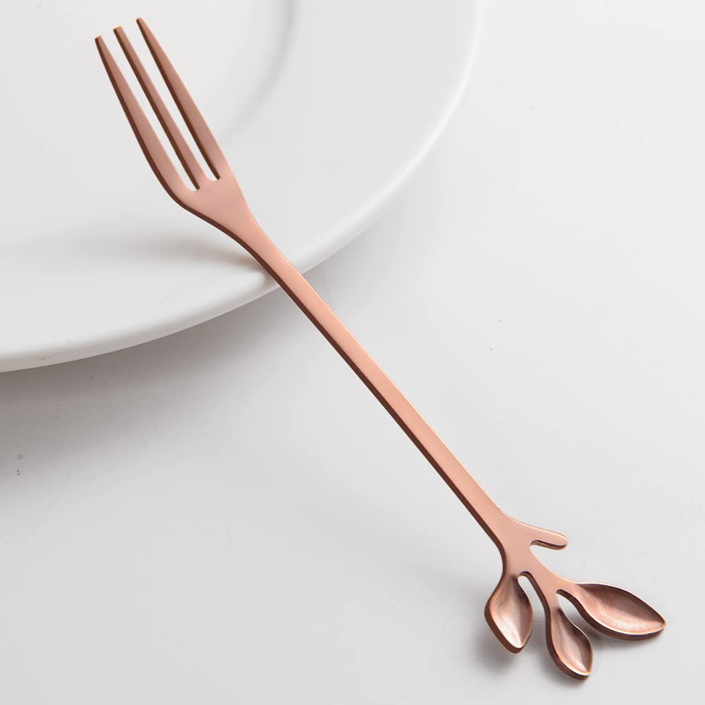 AnSaw Elegant Stainless Steel Dessert Forks, 20-Pc Set - Rose Gold Mini Leaf Design, 4.7" Perfect for Fruit, Appetizer, Cake & Salad, Ideal for Cocktail Parties & Home Use