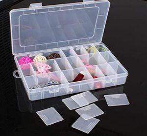 xinrongmaoyi 24 grids beads container, jewelry storage box gems organizer clear with lids adjustable painting diamond storage case for plant seeds