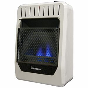 procom heating ml200tbg propane gas blue flame space heater with thermostat control for living room, bedroom, home office use, 20000 btu, heats up to 950 square feet, white