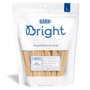 bark bright dental sticks for large dogs chews, 12.2 oz., count of 15