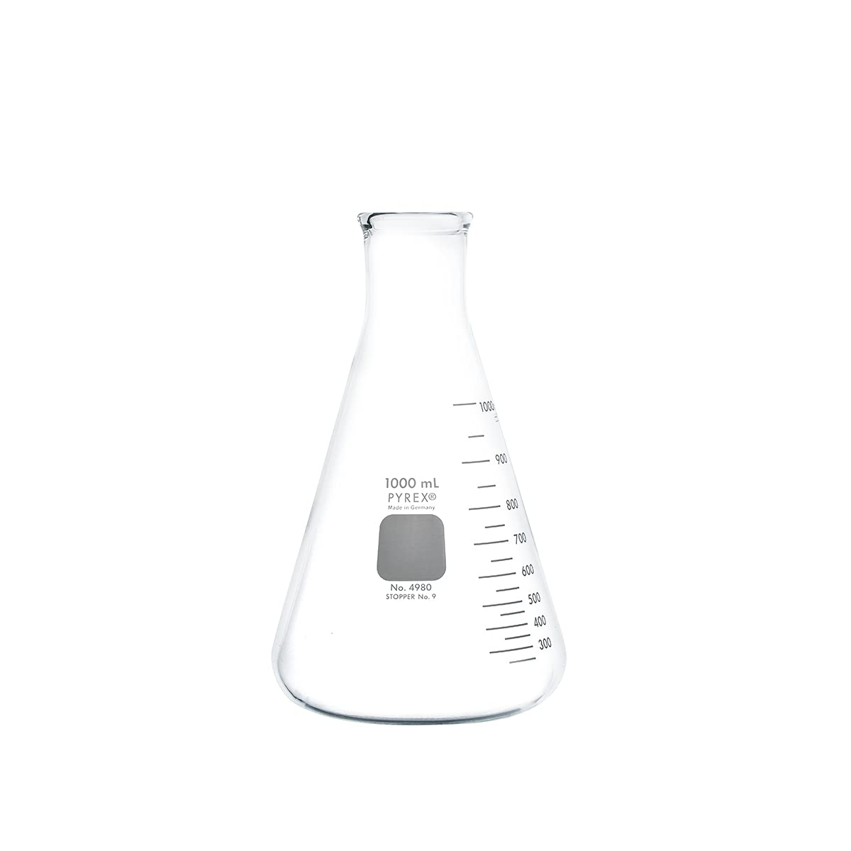 PYREX Narrow Mouth Erlenmeyer Flask with Heavy Duty Rim - Borosilicate Glass Flask – Premium Glass Chemistry Flask for Laboratory, Classroom or Home Use - PYREX Chemistry Glassware, 1L, 1/Pk