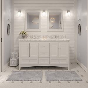 kitchen bath collection abbey 60-inch double bathroom vanity (white/carrara marble): includes white cabinet with authentic italian carrara marble countertop and white ceramic sinks