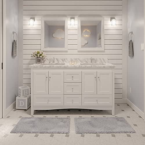 Kitchen Bath Collection Abbey 60-inch Double Bathroom Vanity (White/Carrara Marble): Includes White Cabinet with Authentic Italian Carrara Marble Countertop and White Ceramic Sinks