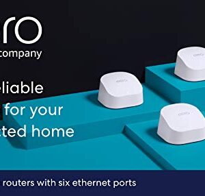 Amazon eero 6 mesh wifi system - Supports internet plans up to 500 Mbps, Coverage up to 4,500 sq. ft., Connect 75+ devices, 3-pack (3 eero 6 routers)