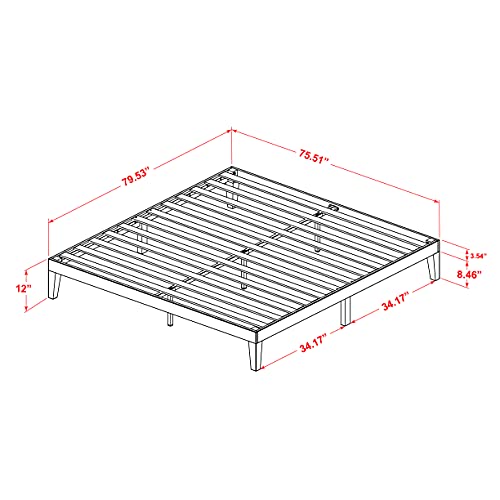 East West Furniture DNP-22-F Full Size Platform Bed with 4 Solid Wood Legs and 2 Extra Center Legs - Walnut Finish