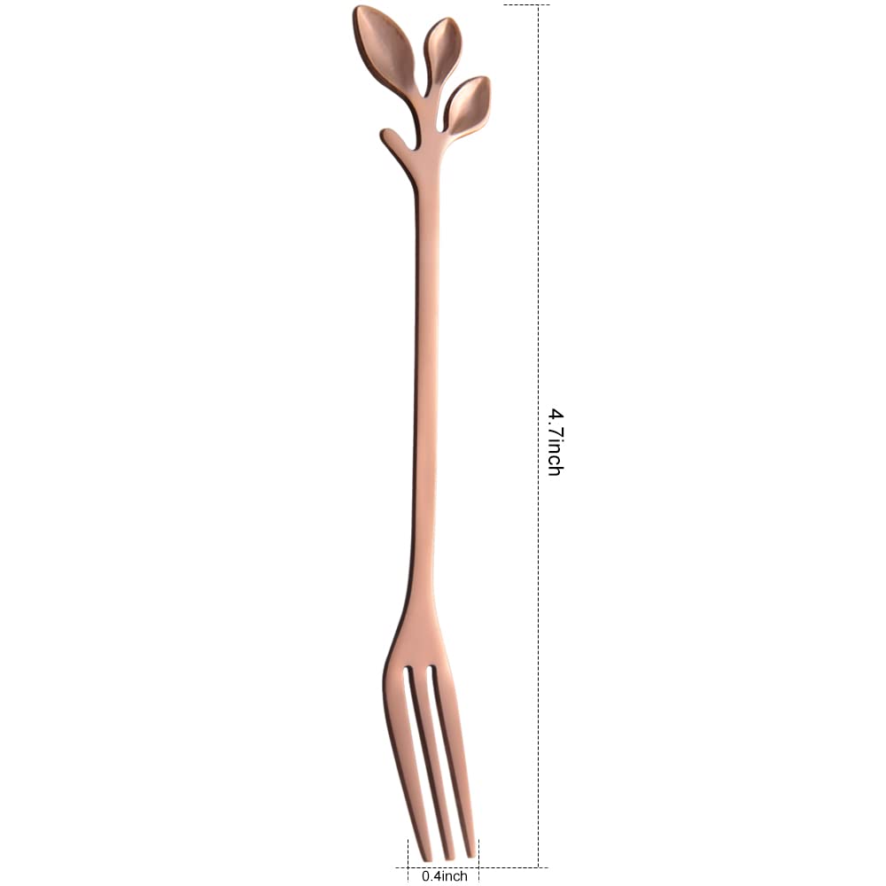 AnSaw Elegant Stainless Steel Dessert Forks, 20-Pc Set - Rose Gold Mini Leaf Design, 4.7" Perfect for Fruit, Appetizer, Cake & Salad, Ideal for Cocktail Parties & Home Use