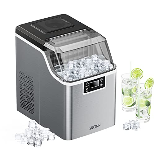 Silonn Countertop Ice Cube Ice Makers, 45lbs Per Day, Auto Self-Cleaning, 24 Pcs Ice Cubes in 13 Min, 2 Ways to Add Water, Compact Ice Machine for Home Office Bar Party,SLIM01B-1