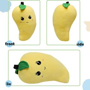 BABOLI Cuddly Mango Plush Toy Pillow Adorable Soft Fruit Stuffed Animal with Smile Face and Cute Expression Pretty Sweet Gifts for Kids Boys and Girls Present for Birthday or Party 17.7 Inches