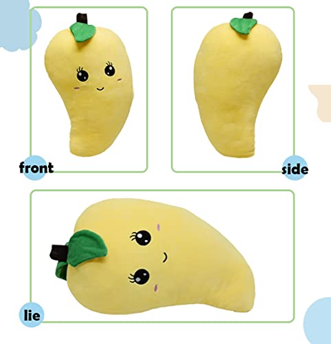 BABOLI Cuddly Mango Plush Toy Pillow Adorable Soft Fruit Stuffed Animal with Smile Face and Cute Expression Pretty Sweet Gifts for Kids Boys and Girls Present for Birthday or Party 17.7 Inches