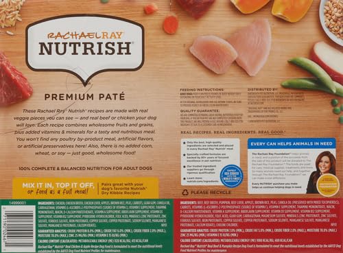 Rachael Ray Nutrish Premium Pate Wet Dog Food, Chicken and Beef Variety Pack, 13 Ounce Cans (Pack of 12)