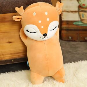 WUZHOU Cute Deer Plush Toys, Soft Reindeer Pillow Toys, Elk Deer Figurine Dolls, Stuffed Animals Plushie Decor, Christmas Birthday Gifts for Kids Girls Boys (Tilting her Head,17.7in)