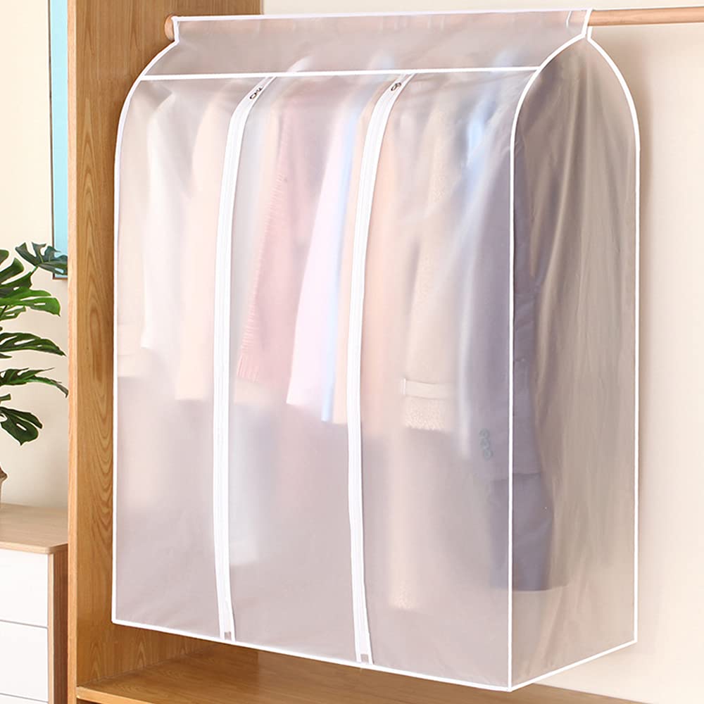 50'' Garment Bags for Hanging Clothes, Large Translucent Frosted Garment Rack Cover Bags Clothing Storage Bag with Zipper for Hanging Shirts, Coats, Dresses, Suits, Seal Closets to Protect Clothing