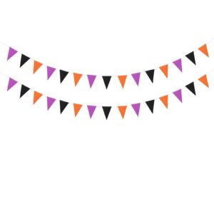 Black Orange Purple Halloween Party-Decorations Banner,2 Pack Graduation 2024 Birthday Baby Shower Streamers Garland Decor Glitter Paper Triangle Pennant Flags Bunting Lasting Surprise