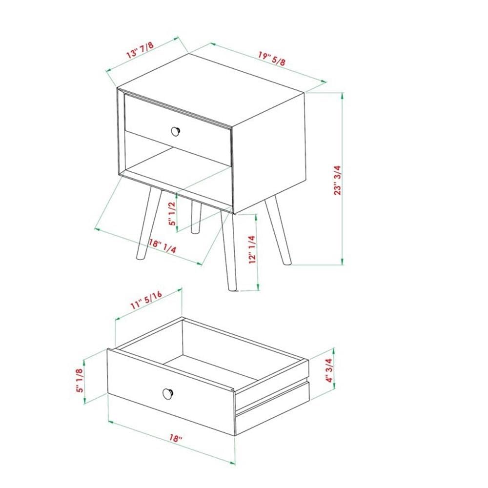 Walker Edison Ella Mid-Century Modern 2-Piece 1-Drawer Solid Wood Nightstand Set, 2 Pack, Caramel