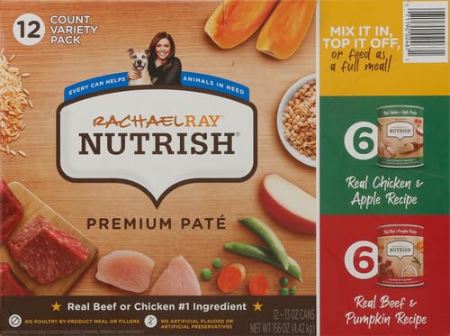 Rachael Ray Nutrish Premium Pate Wet Dog Food, Chicken and Beef Variety Pack, 13 Ounce Cans (Pack of 12)