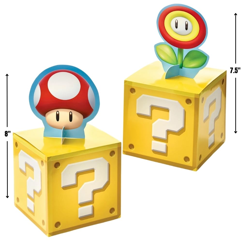 Super Mario Brothers Centerpiece Decorating Kit - 2 Boxes (8") - 1 Centerpiece (4" x 5.5") & 1 Centerpiece (7.75" x 9") Pack of 4 - Perfect for Themed Birthday Parties & Celebrations