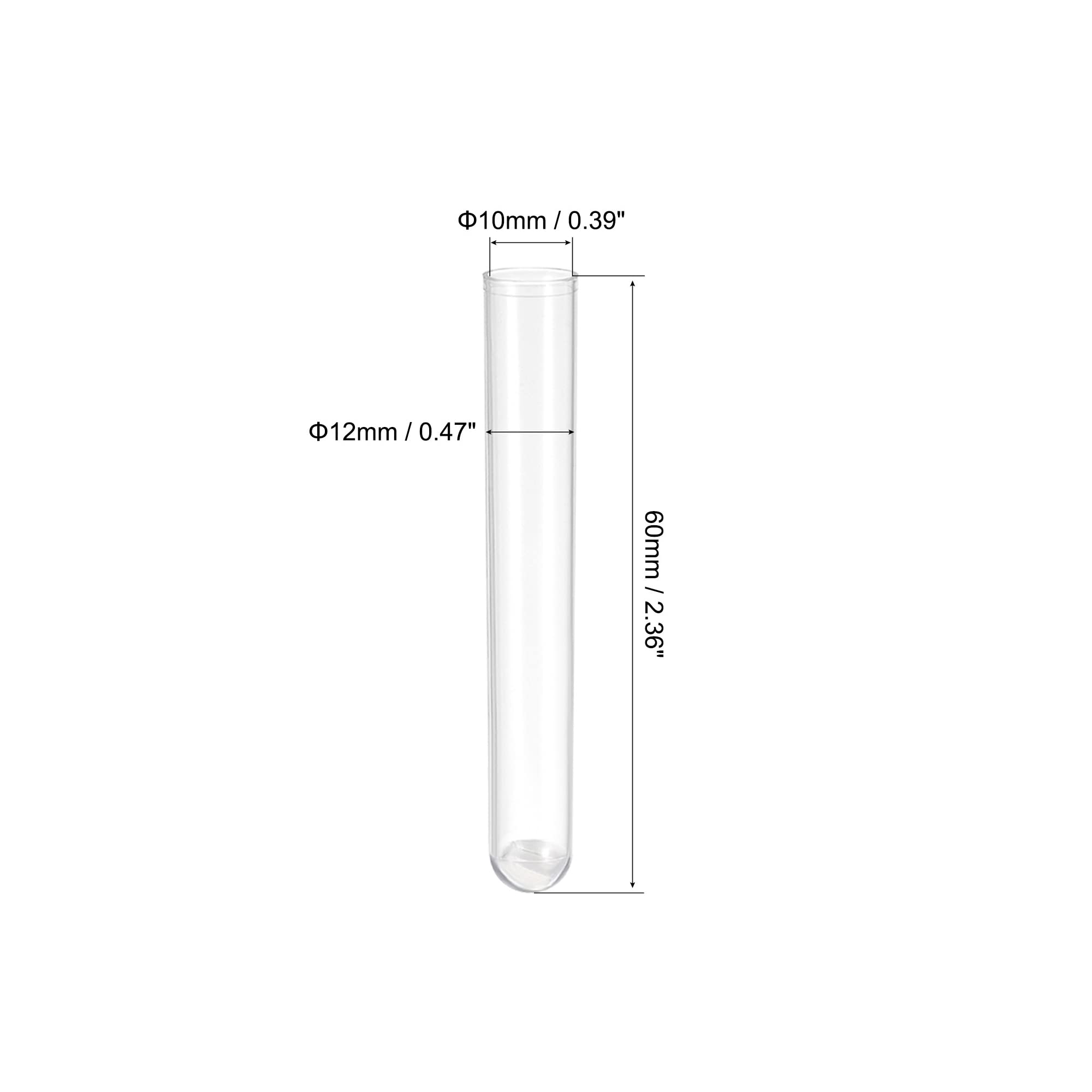 uxcell 10Pcs PS Plastic Test Tubes with Cork Stoppers, Round Base, 12x60mm, Storage Container for Scientific Experiments Sample Display Decorations