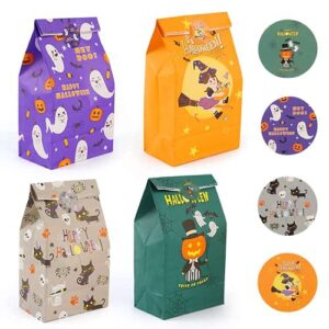 STARRKY Halloween Paper Candy Bags, 24PCS Halloween Goodie Bags Bulk Paper Gift Bags Halloween Treat Bags with Stickers for Kids Party Favor