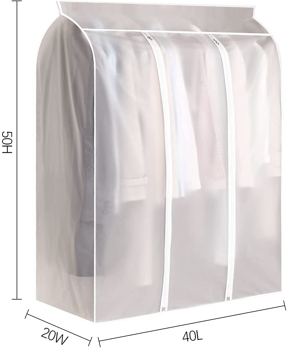 50'' Garment Bags for Hanging Clothes, Large Translucent Frosted Garment Rack Cover Bags Clothing Storage Bag with Zipper for Hanging Shirts, Coats, Dresses, Suits, Seal Closets to Protect Clothing