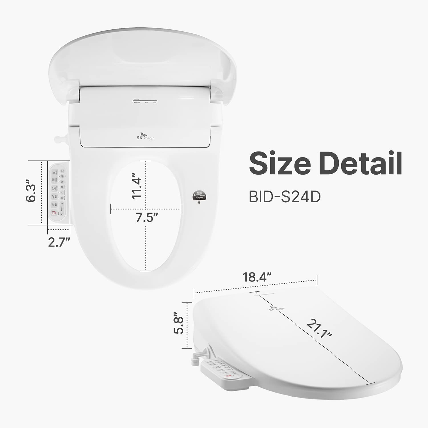 SK magic BID-S24D Electric Bidet Toilet Seat Elongated| Adjustable Warm Water, Warm Air Dryer| LED Lights| 360° Self-Cleaning Nozzle| Easy Installation| Heated Toilet Seat