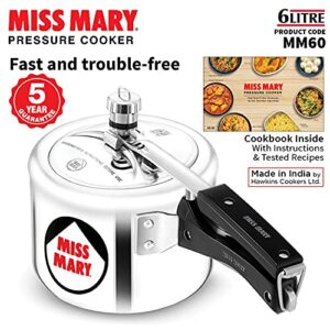 Hawkins Aluminium 6 Litre Miss Mary Pressure Cooker, Inner Lid Cooker, Silver (Mm60)