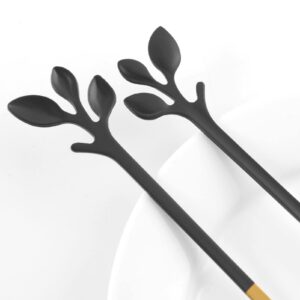 AnSaw 16-Pc Black Mini Leaf Coffee Spoons & Dessert Forks - 4.7" Stainless Steel Cutlery for Tea, Appetizers, Tasting - Party, Charcuterie, Cocktails