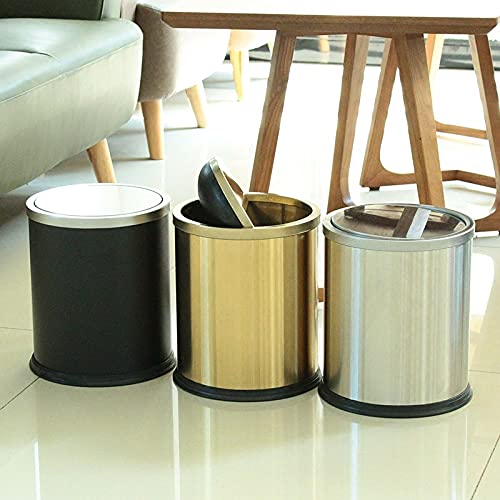 Huaqinglian Stainless Steel gold Trash can with Flipping Lid 4gallon Fingerprint-Proof Garbage cans Wastebasket Bin for Office Kitchen bothroom Living Room bedroom