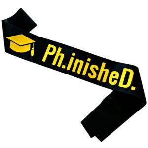 magnusson's garden phd graduation sash, ph.inished. finished phinally done graduation gift for phd grads and survivors, class of 2024 congrats decor