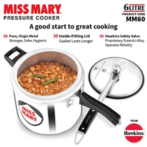 Hawkins Aluminium 6 Litre Miss Mary Pressure Cooker, Inner Lid Cooker, Silver (Mm60)