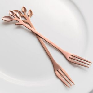 AnSaw Elegant Stainless Steel Dessert Forks, 20-Pc Set - Rose Gold Mini Leaf Design, 4.7" Perfect for Fruit, Appetizer, Cake & Salad, Ideal for Cocktail Parties & Home Use