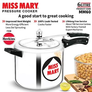 Hawkins Aluminium 6 Litre Miss Mary Pressure Cooker, Inner Lid Cooker, Silver (Mm60)