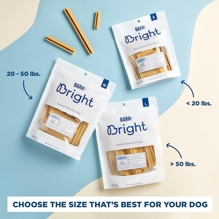 BARK Bright Dental Sticks for Large Dogs Chews, 12.2 oz., Count of 15