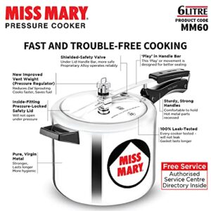 Hawkins Aluminium 6 Litre Miss Mary Pressure Cooker, Inner Lid Cooker, Silver (Mm60)