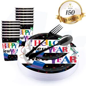 Halloween Party Paper Plate Tableware Set - Witch Party Plates with Tablecloths Serve 25, Trick or Treat Halloween Plates and Cups and Napkins sets, Perfect for Kids School, Office Party Decoration