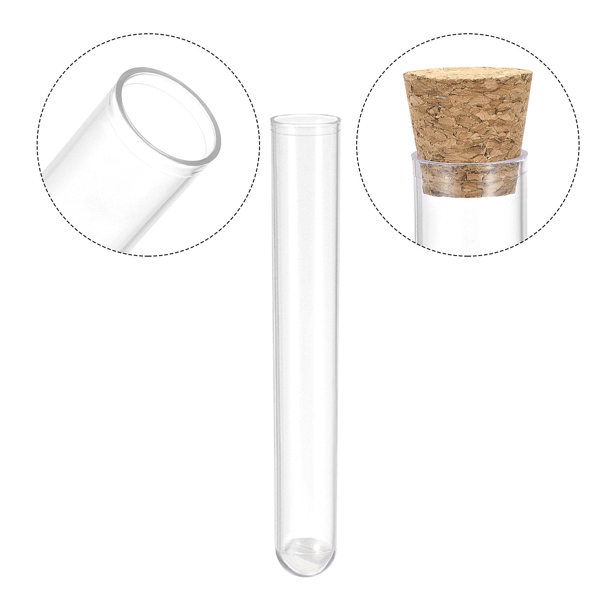 uxcell 10Pcs PS Plastic Test Tubes with Cork Stoppers, Round Base, 12x60mm, Storage Container for Scientific Experiments Sample Display Decorations