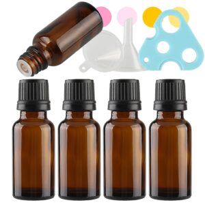 dlibuy 4 pcs empty 20ml brown essential oil bottles with dropper black tamper evident screw cap amber glass vials for cosmetic essential oils colognes perfume aromatherapy