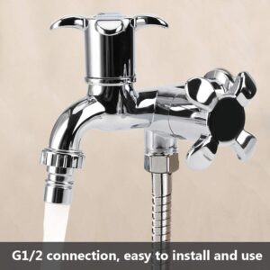 Bathroom Faucet, ABS Plastic Washing Machine Faucet Sink Basin Water Tap with Double Spout & Handle for Home Use(Blossom Handle)