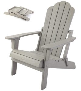 homehua folding adirondack chair weather resistant, hard plastic imitation wood stripes adirondack chair, easy to fold move & maintain, outdoor chair for patio, backyard deck, fire pit - gray